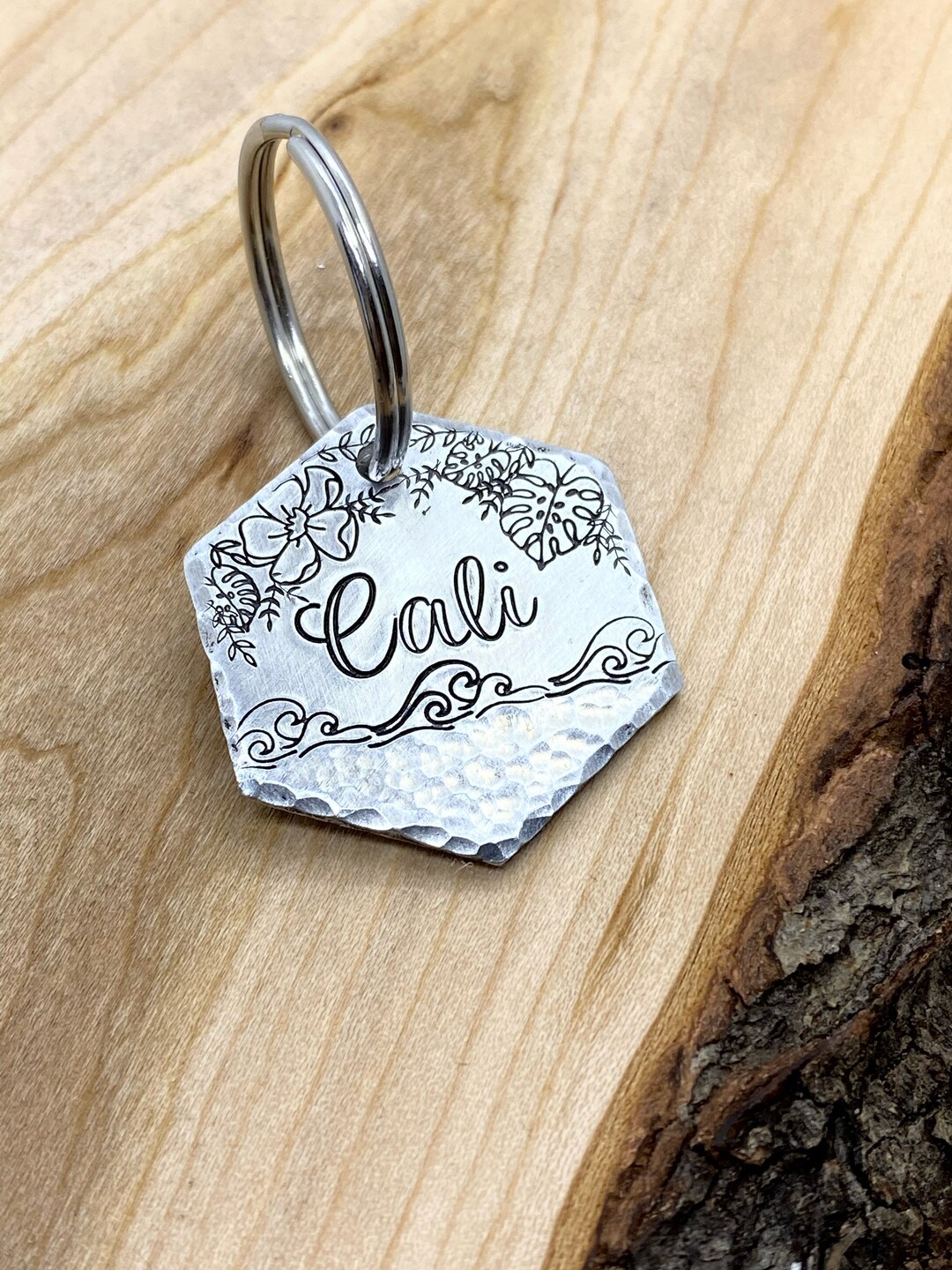 Pet ID Tag - Ocean Dog Tag - Monstera - Dog Collar Tag - Pet Name Tag ...