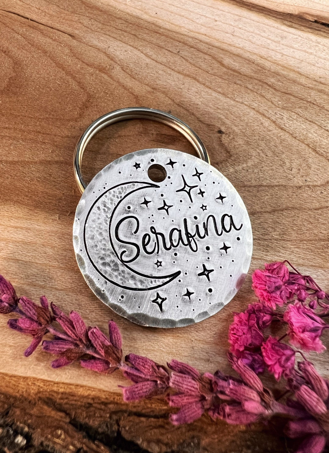 Moon Dog Tag: Twinkly Stars Design, Space, Magical, Personalized Pet ID ...