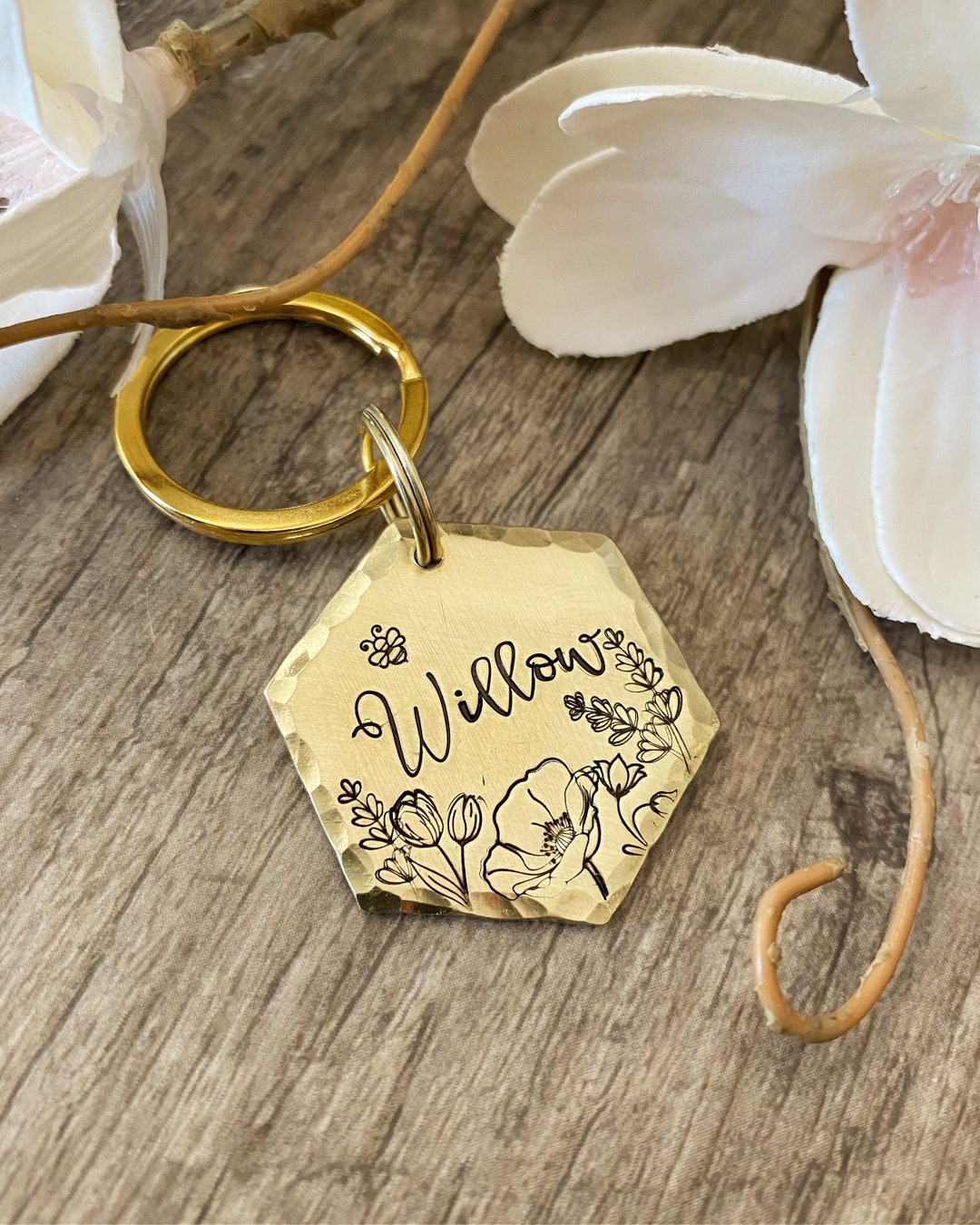 Poppy Dog Tag: Floral Design, Poppies, Flowers, Bee, Personalized Pet ...