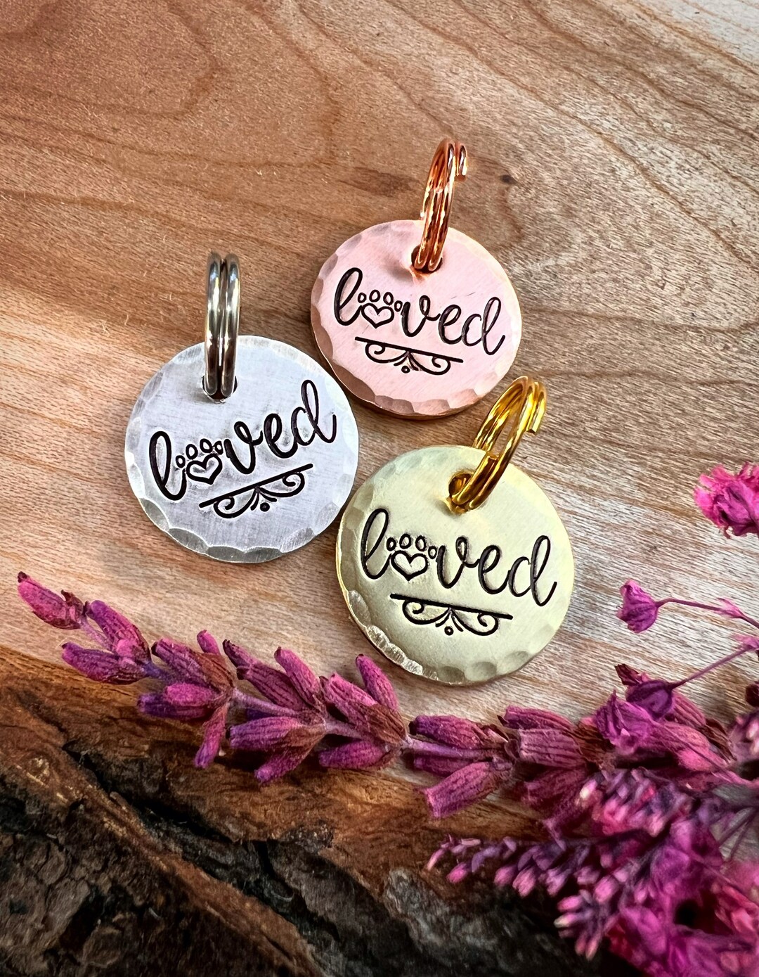 Mini "loved" Pet Tag: Heart Paw Design, Collar Charm, Personalized Dog ...