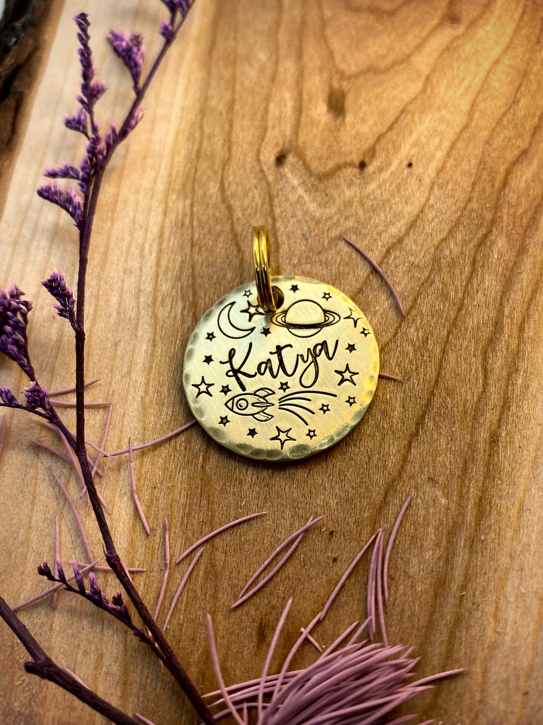 SMALL TAG - Rocket Ship - Outer Space - Planets - Small Dog Tag - Cat ...