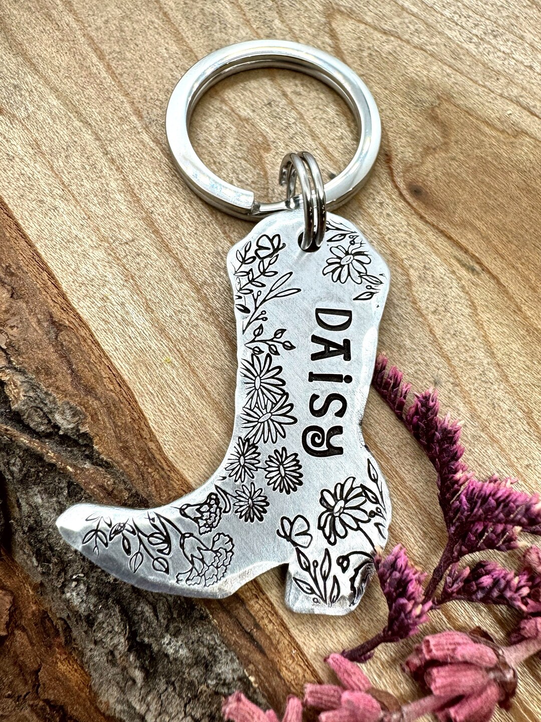 Cowboy Boot Shaped Dog Tag: Western Design, Wildflowers, Daisies, Boots ...