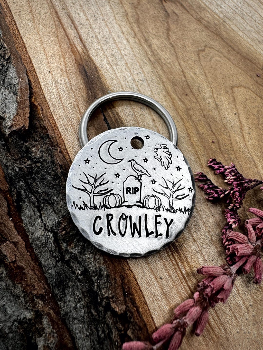 Cemetery Dog Tag - Ghost Dog Tag - Halloween Dog Tag - Crow - Raven ...