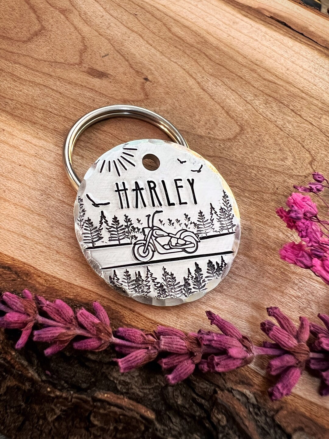 Motorcycle Dog Tag: Biker Design, Biking, Forest, Road, Personalized ...