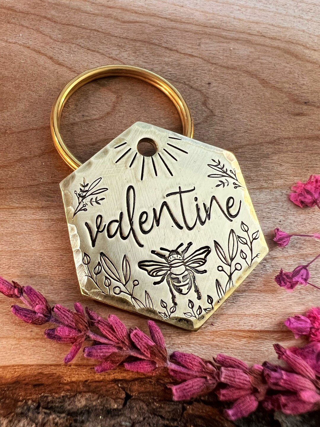 Bee Dog Tag - Bumblebee - Floral - Dog Collar Tag - Pet Name Tag - Hand ...