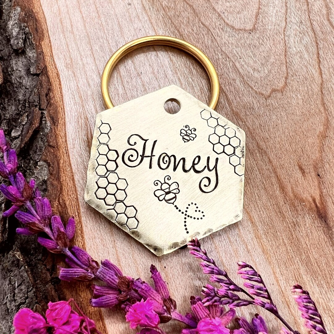 Pet ID Tag - Honey Dog Tag - Bee - Honey Bee - Dog Collar Tag - Pet ...