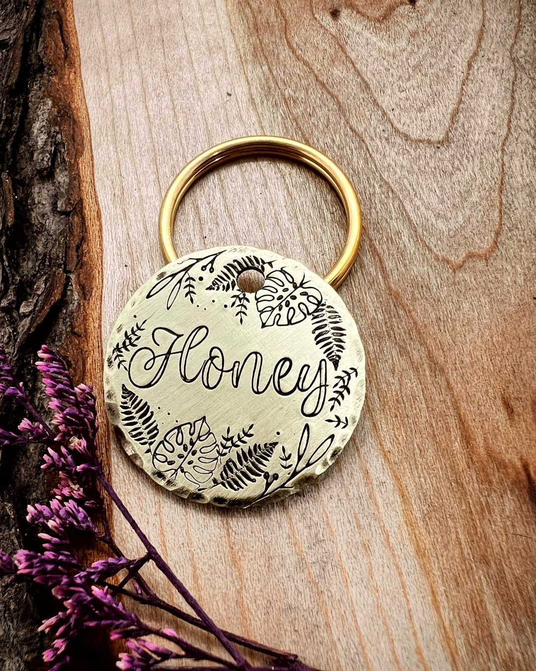 Pet ID Tag - Monstera - Fern - Dog Tag - Dog Collar Tag - Pet Name Tag ...