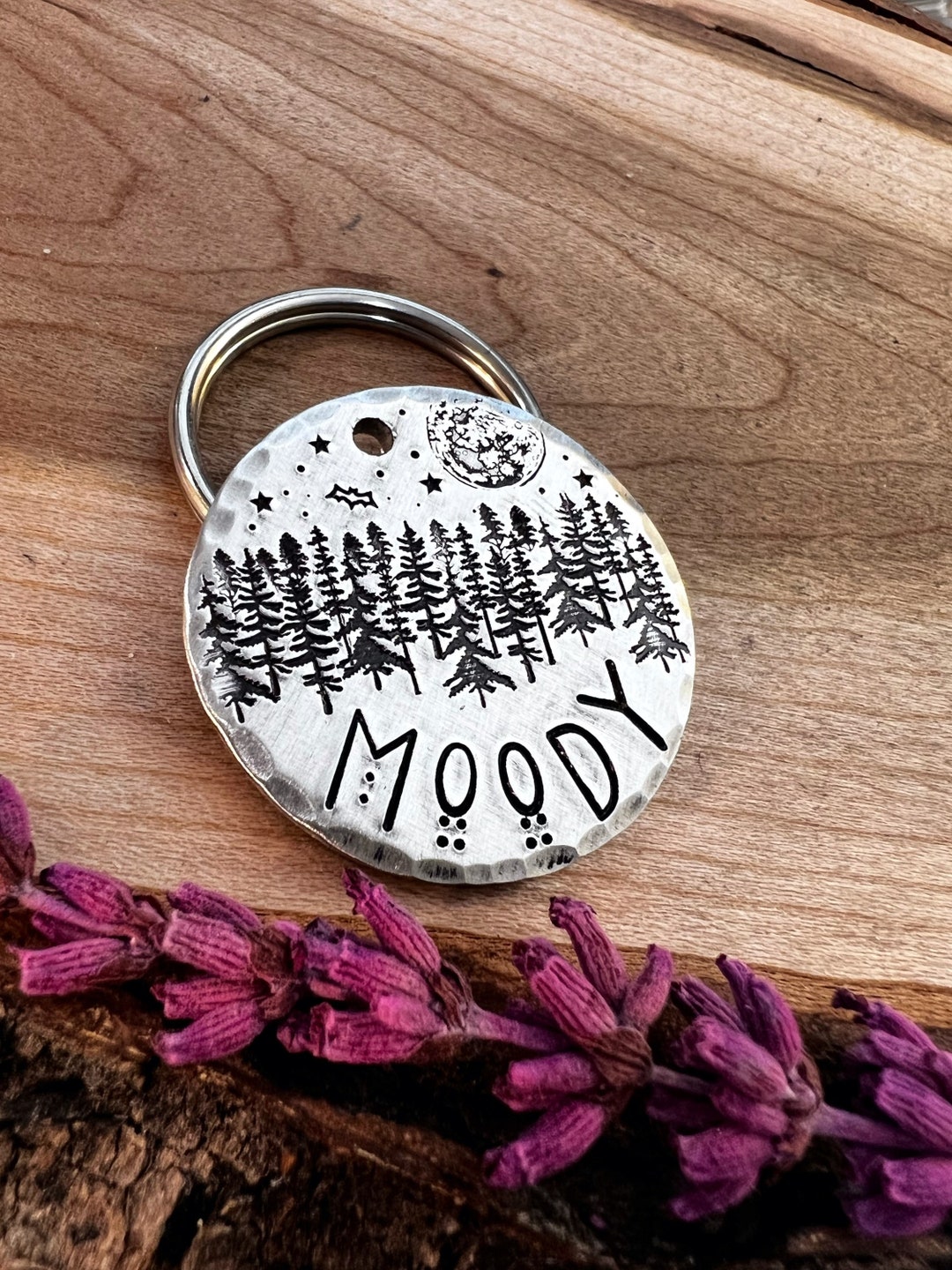 Forest Dog Tag Full Moon Dog Tag Dog Tag Dog Collar Tag Lake Hand ...
