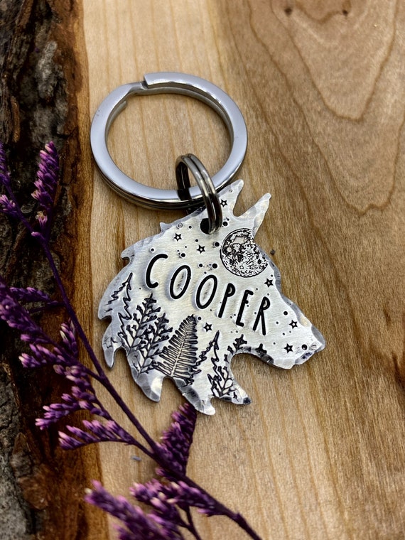 Pet ID Tag Wolf Dog Tag Dog Collar Tag Pet Name Tag - Etsy