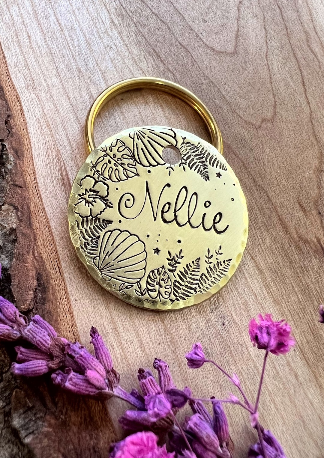 Pet ID Tag -seashell - Beach - Monstera - Dog Tag - Dog Collar Tag ...