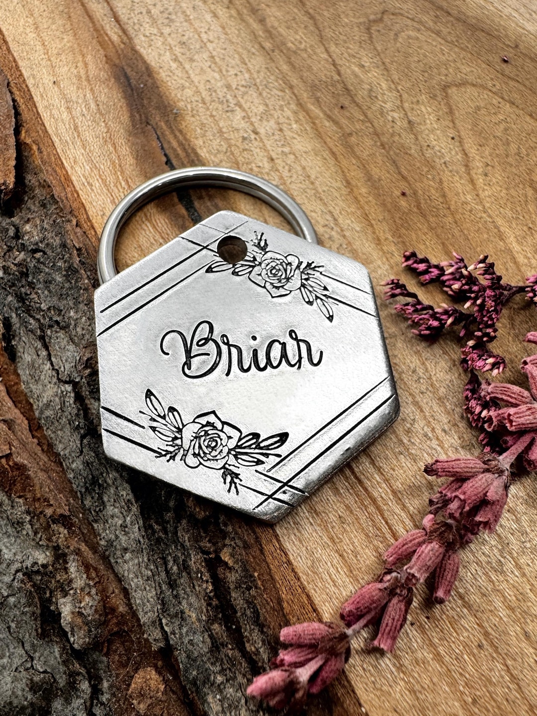 Rose Dog Tag: Briar Design, Deco, Flowers, Personalized Pet ID - Etsy