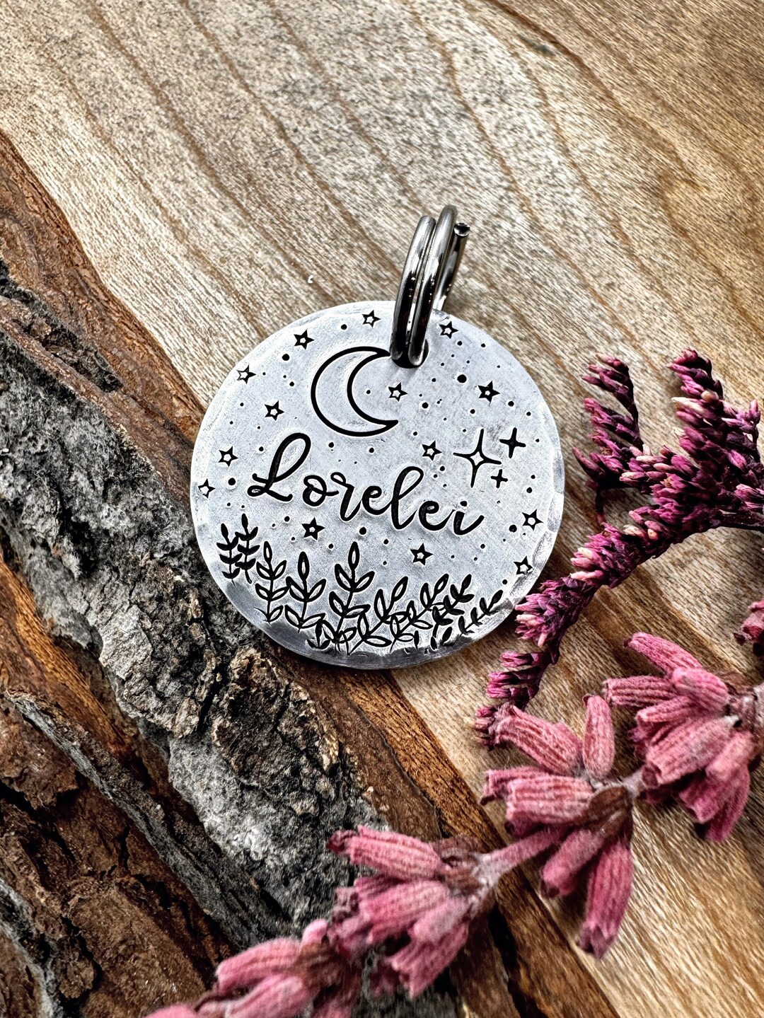 SMALL TAG - Meadow Pet Tag - Night Sky - Crescent Moon - Small Dog Tag ...