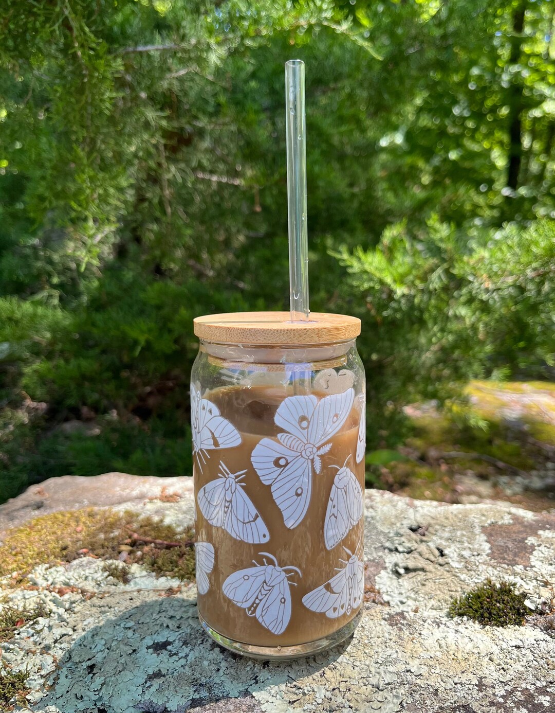 Moths Soda Can Glass With Bamboo Lid and Straw - Etsy