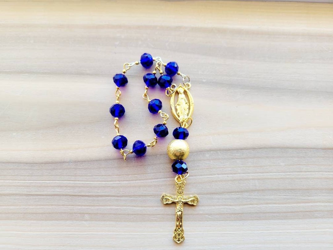 Blue and Gold One Decade Miniature Rosary Pocket Rosary Small Rosary ...