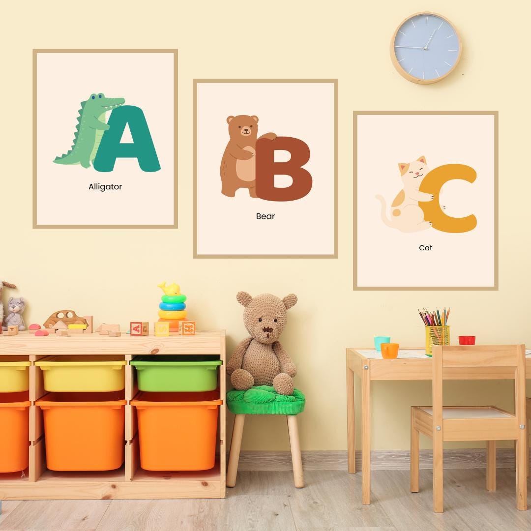 Colorful ABC Alphabet Posters for Kids Educational Wall Art, Nursery ...