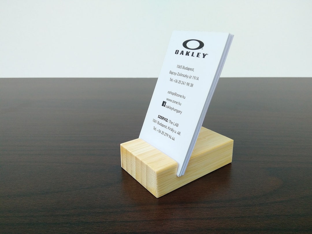 Bamboo Standing Business Card Holder. Wood Business Card Stand. Office ...
