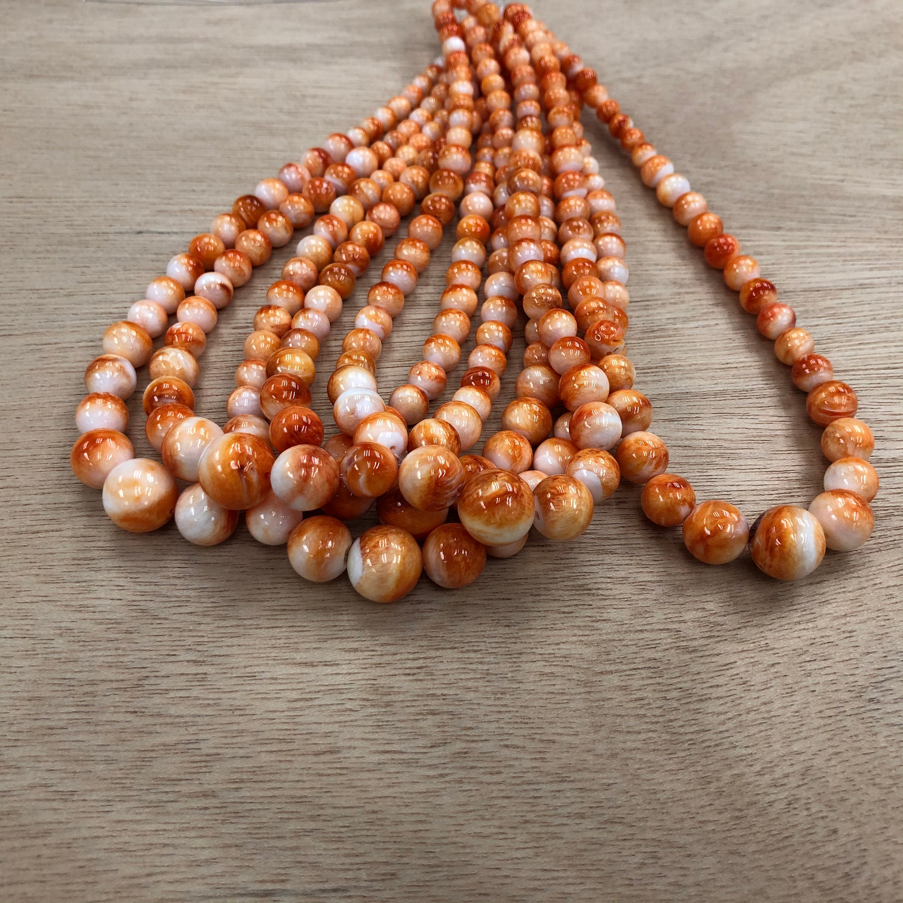 Natural Spiny Oyster Shell Graduated Round Beads Strand 7mm ~ 14.5mm ...
