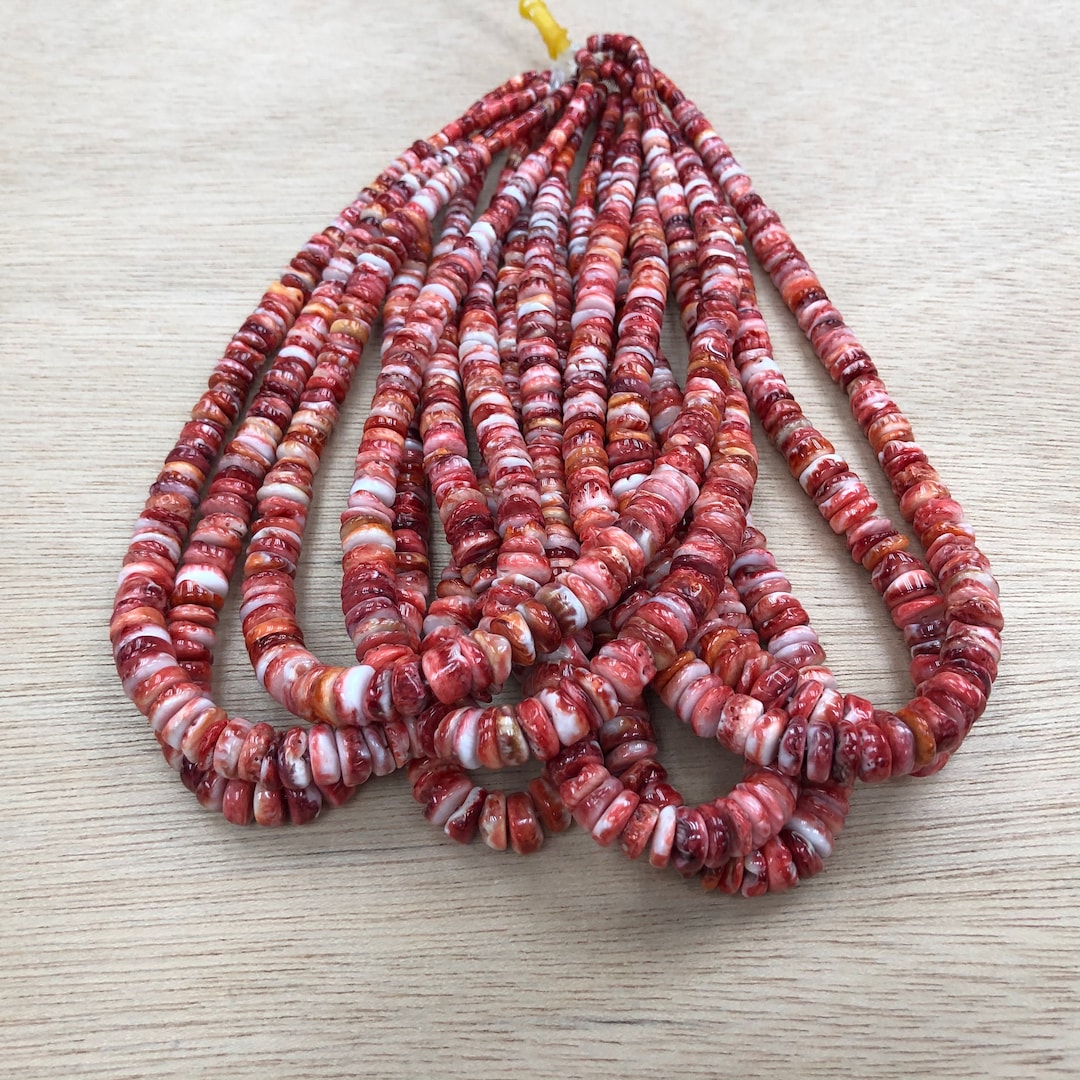 Red/ Orange Spiny Oyster Shell Graduation Heishi Strand 16inches 4-10mm ...