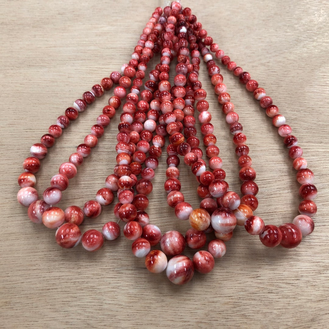 Natural Spiny Oyster Shell Graduated Round Beads Strand 7mm ~ 14.5mm ...