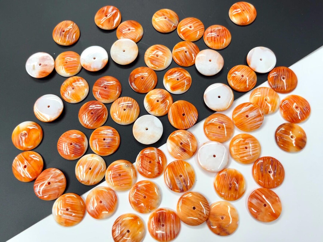 Orange Spiny Oyster Shell Round Loose Piece Pendant Central Hole 25mm ...