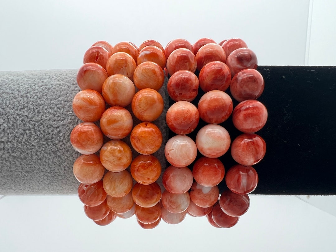 Natural Spiny Oyster Shell Round Beads Bracelet - Etsy