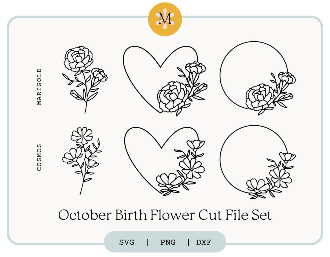 Birth Flower Svgs October Cosmos Marigold Floral Flowers Birthmonth ...