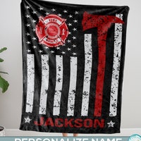 Personalized Firefighter Blanket Customized Firefighter Gift Thin Red ...