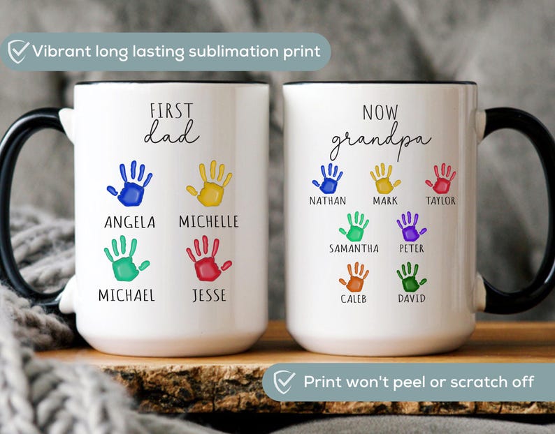 Grandpa Mug Personalized Father's Day Gift Papa Handprint Cup With ...
