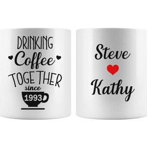 Drinking Coffee Together Since Couple Name Mug, Personalized Wedding ...