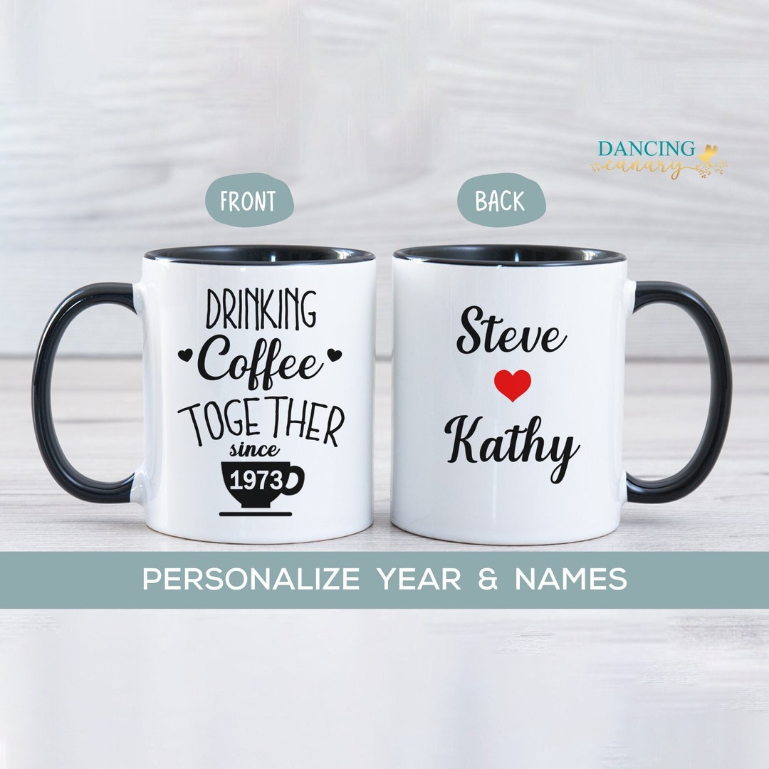 Drinking Coffee Together Since Couple Name Mug, Personalized Wedding ...
