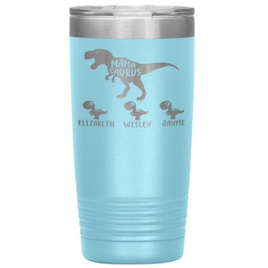 Mamasaurus Tumbler With Kids Names, Mom Personalized Gift, Dinosaur ...