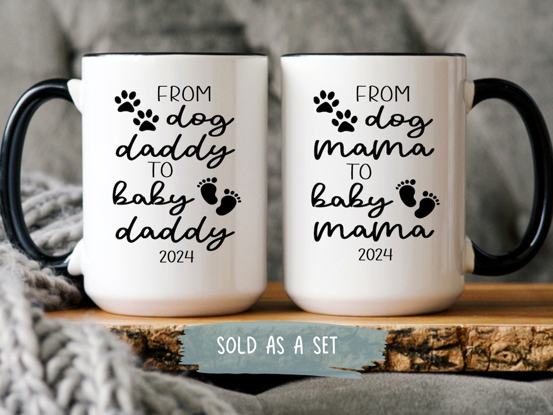 New Mom and Dad Gift Dog Daddy Mama Est Personalized Mug Set Pregnancy ...