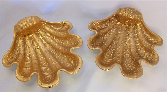 Weeping Bright Gold Clam Shell Trinket Dishes - 22k -… - Gem