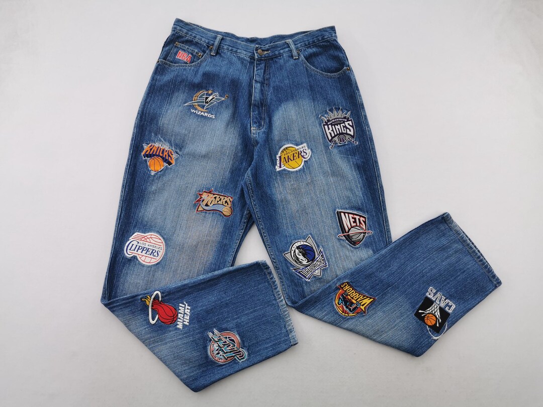 UNK Jeans Vintage 90s UNK Official NBA Team Patches Denim Jeans Size 36 ...