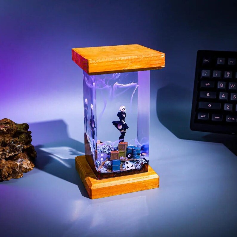 2B Nier Automata Resin Lamp LED Diorama Lamp, Custom Resin Night Light ...