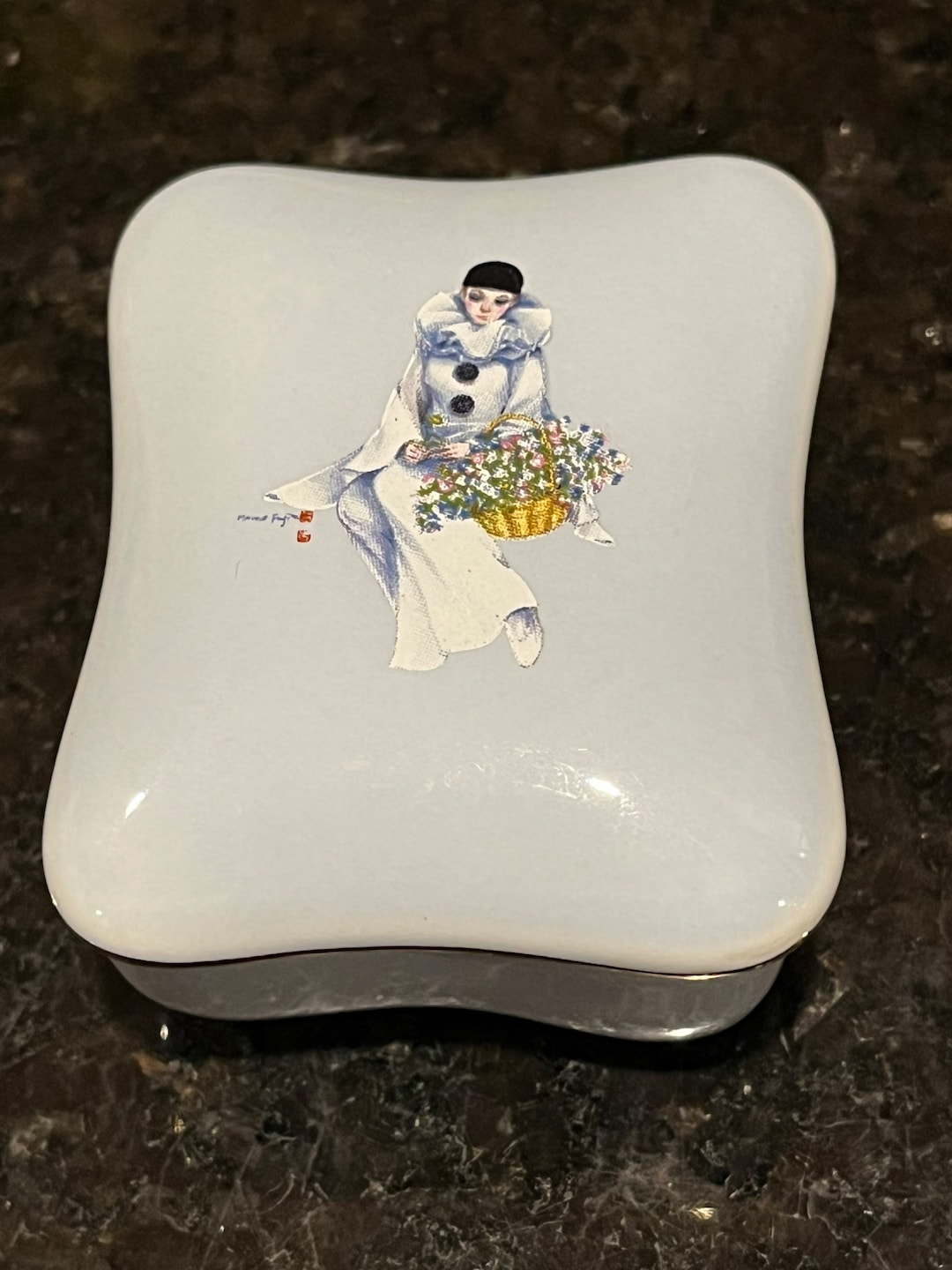 Vintage Belina Pierrot Love Porcelain Blue Trinket Square Box by Michel ...