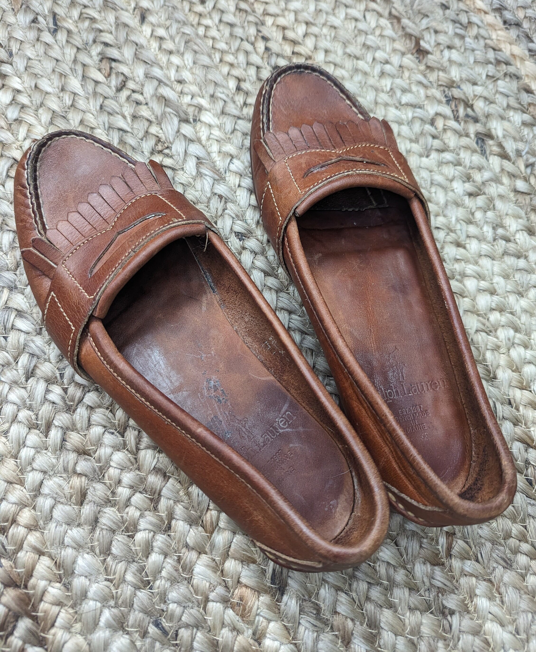 VTG RALPH LAUREN Polo Penny Loafers W Fringe Bench Made in Maine Sz 7.5 ...