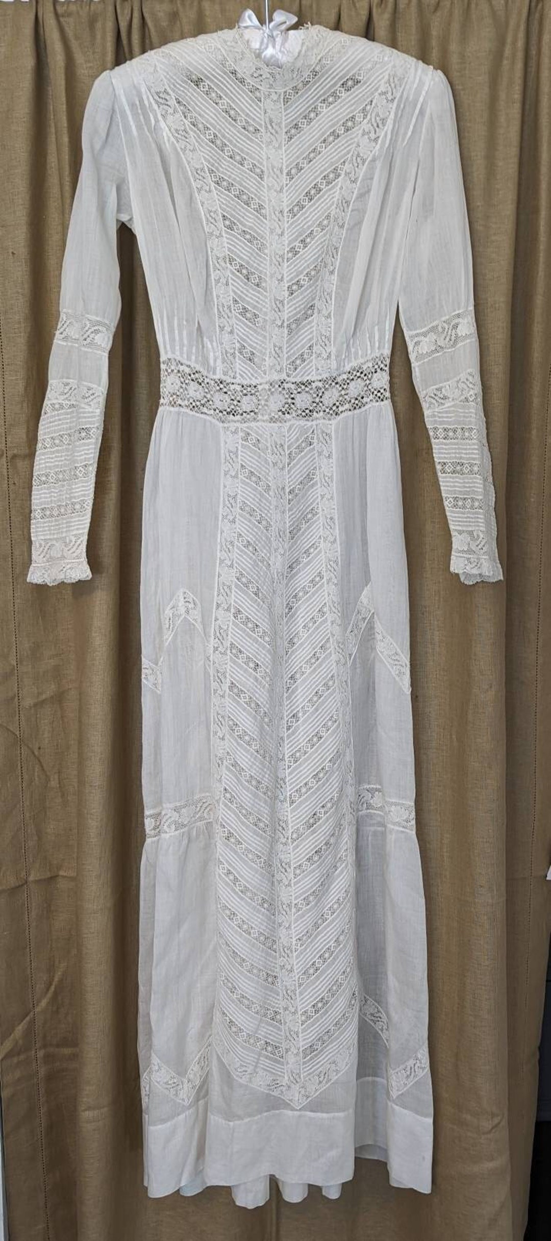 Edwardian White Dress Cotton Lace Buttons Petite Size XXS Antique ...