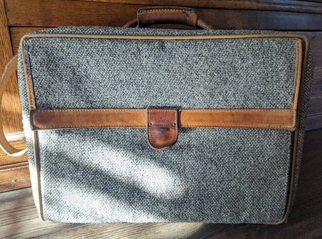 Vintage Hartmann Luggage Tweed Leather Briefcase Suitcase Soft Shoulder ...