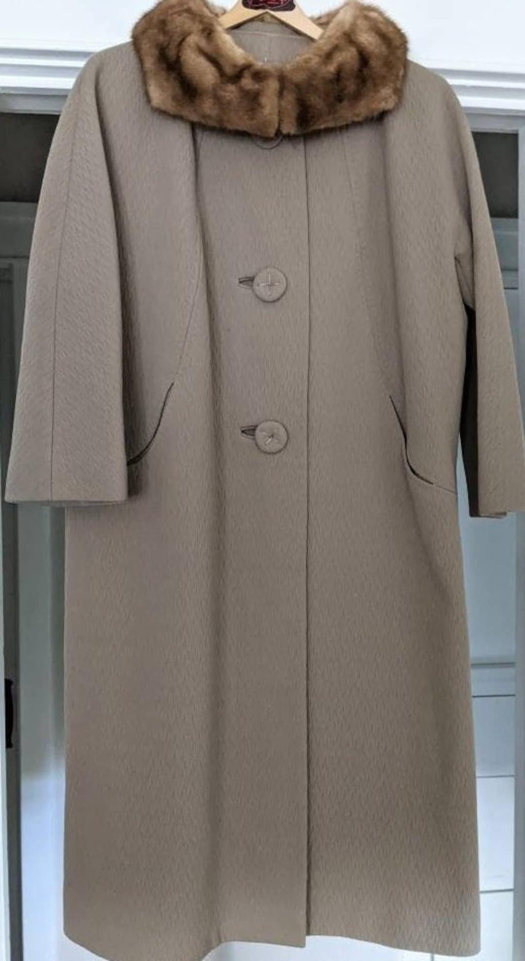 Forstmann Wool Coat With Mink Collar Taupe Tan 1960's Vintage Mid ...