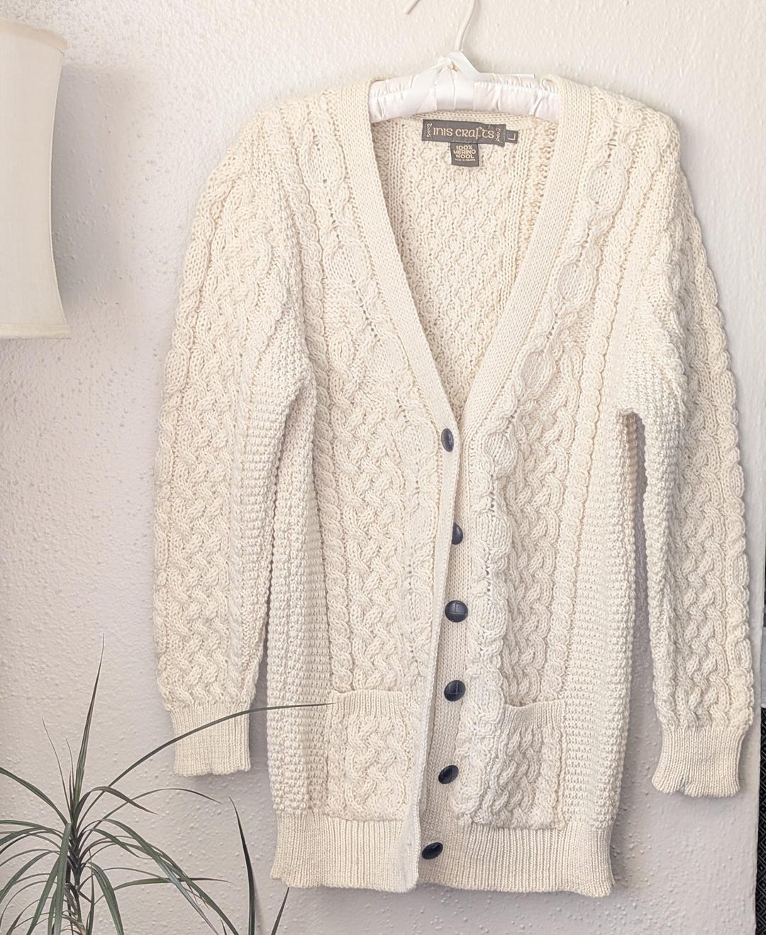 Inis Crafts Merino Wool Cardiganbeige Sweater Large Ireland - Etsy