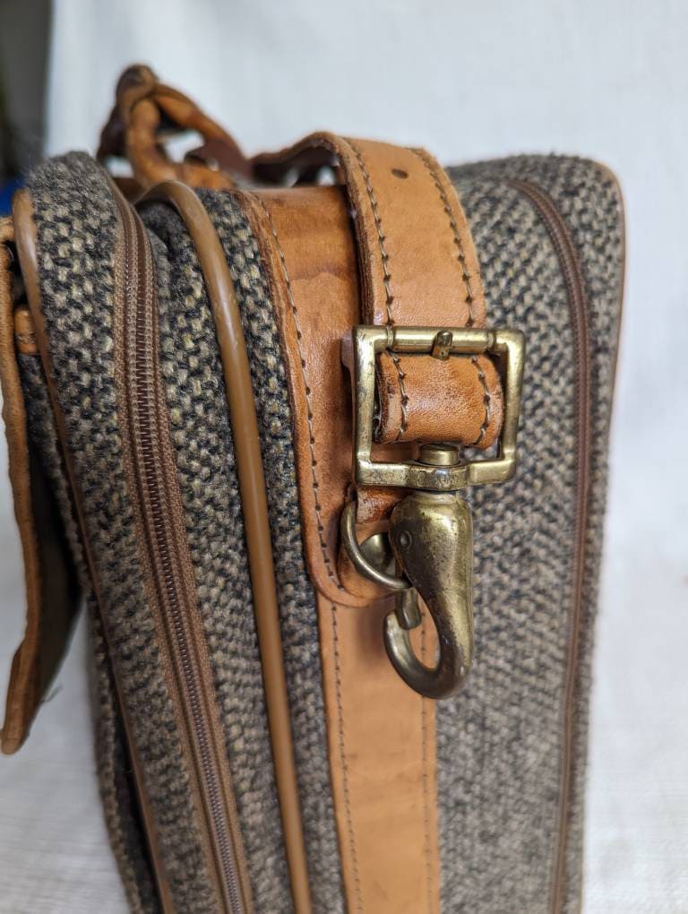 Vintage Hartmann Luggage Tweed Leather Briefcase Suitcase Soft Shoulder ...