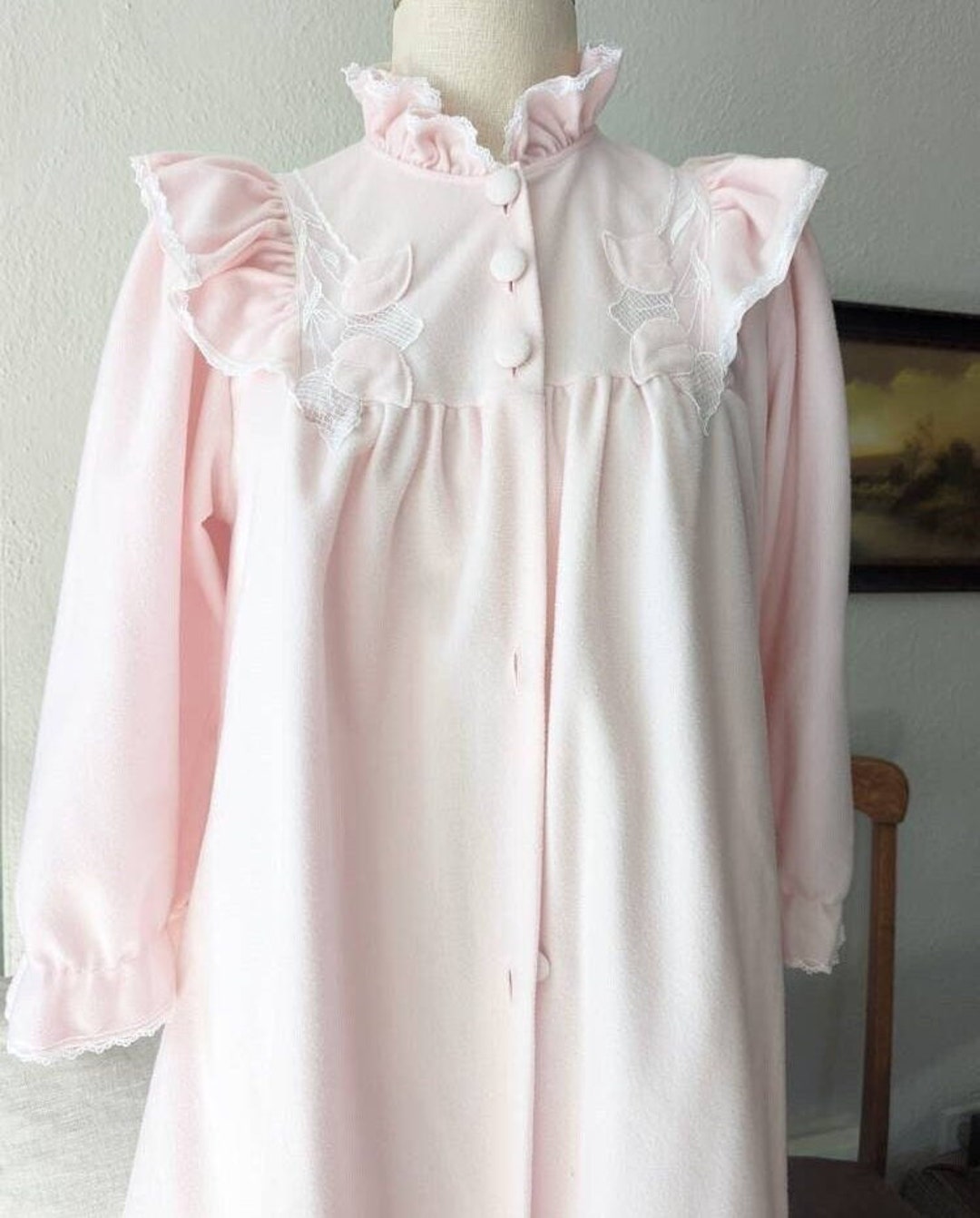 Gilligan O'malley Vintage Pink Flannel High Neck Frilly Robe Size Small ...