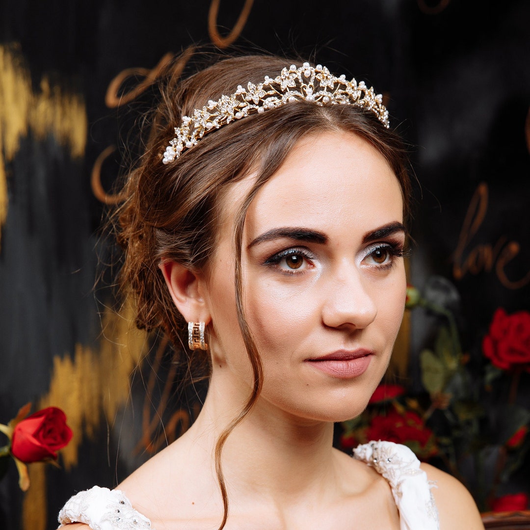 Pearl Tiara, Silver Pearl Tiara, Wedding Pearl Tiara, Crystal Crown ...
