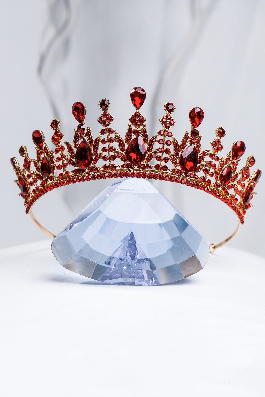 Red Crystal Tiara, Crystal Wedding Tiara, Crystal Crown, Red Crown ...