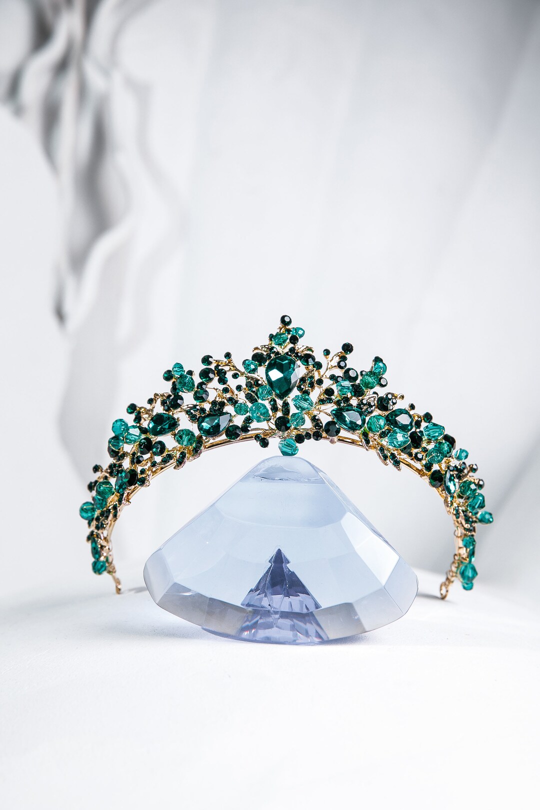 Emerald Crystal Tiara, Blue Crystal Tiara, Wedding Tiara, Crystal Crown ...