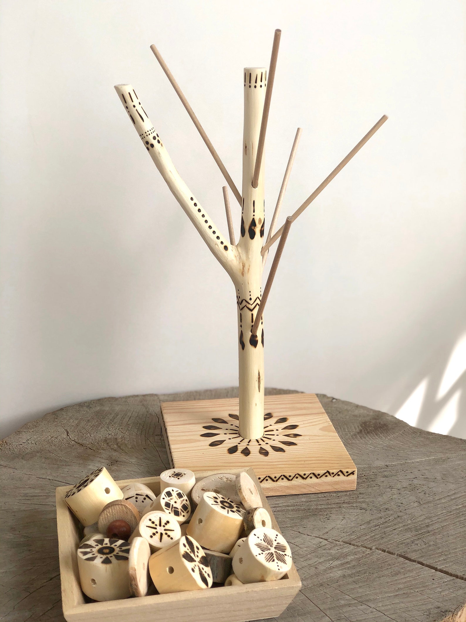 Mini Wood Burned Tree Educational Toy for Preschool and | Etsy