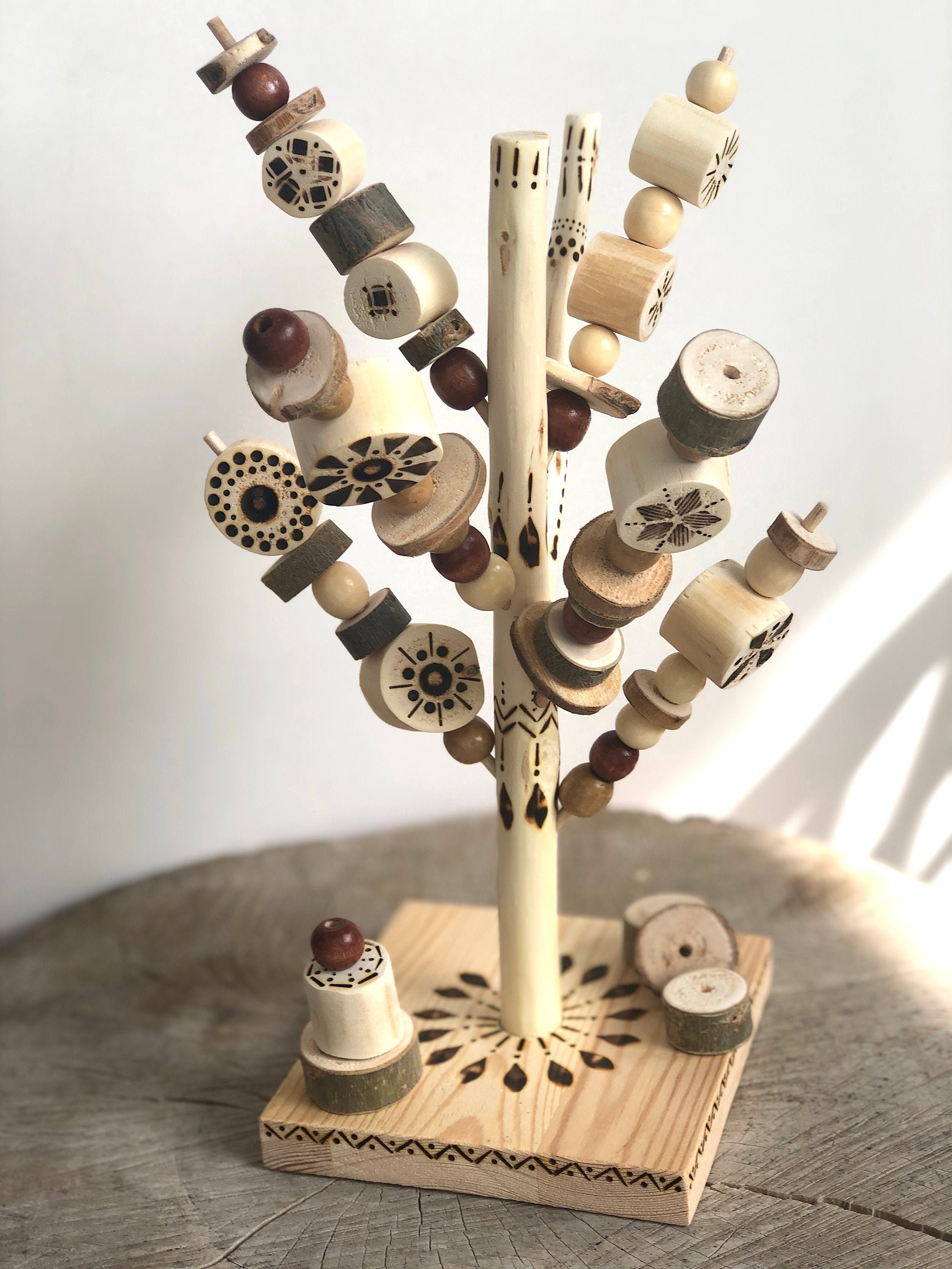 Mini Wood Burned Tree Educational Toy for Preschool and | Etsy