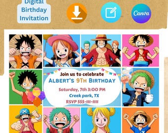 One Piece Birthday Invitation, Editable Birthday Invitation, Printable ...