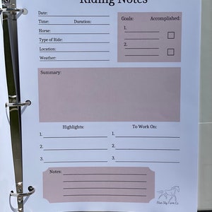 Equestrian Riding Journal Horse Printable Journal Horse Training Log ...